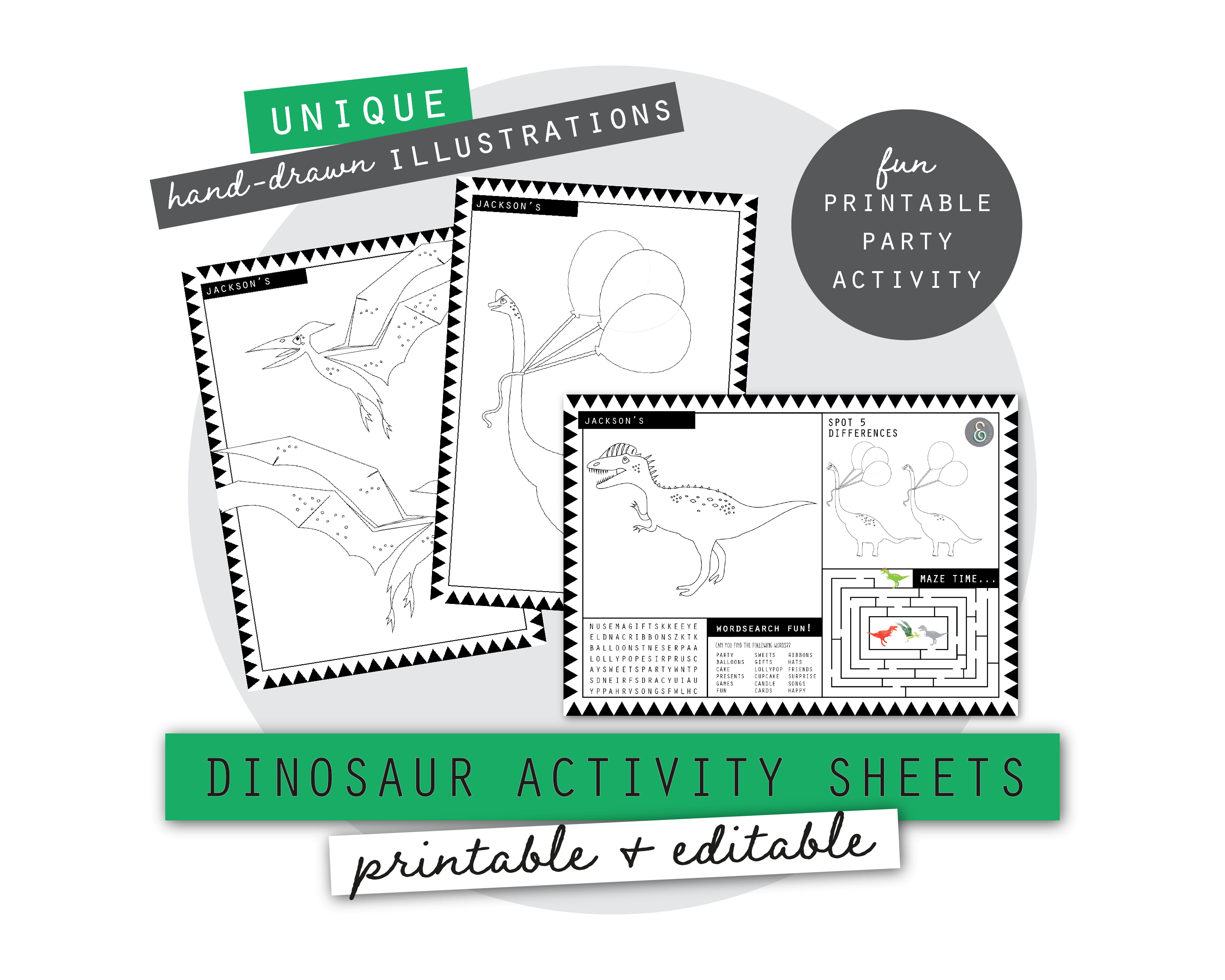 Dinosaur Party Printable Activity Sheet & Colouring Pages