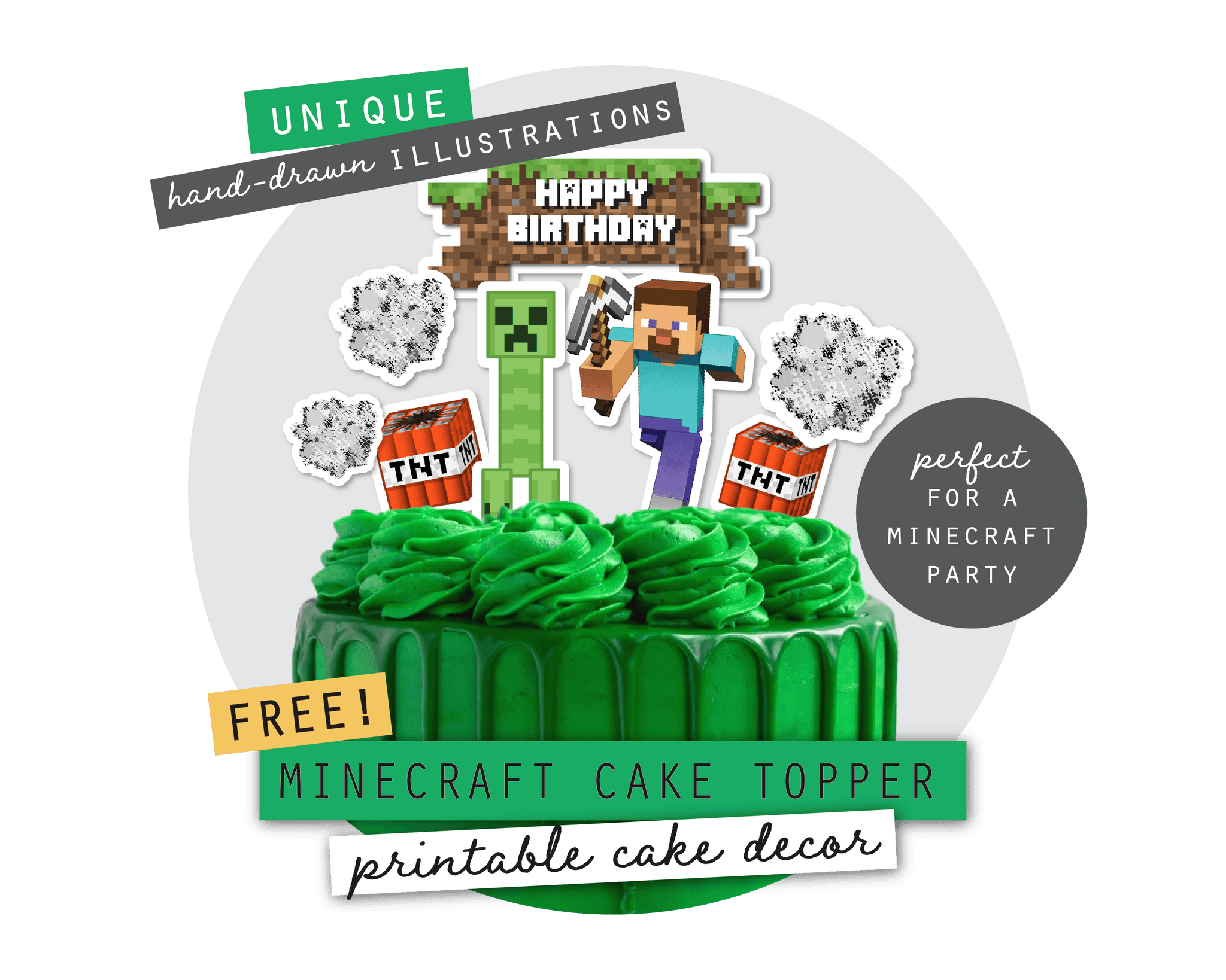 FREE Minecraft Party Printable Cake Topper