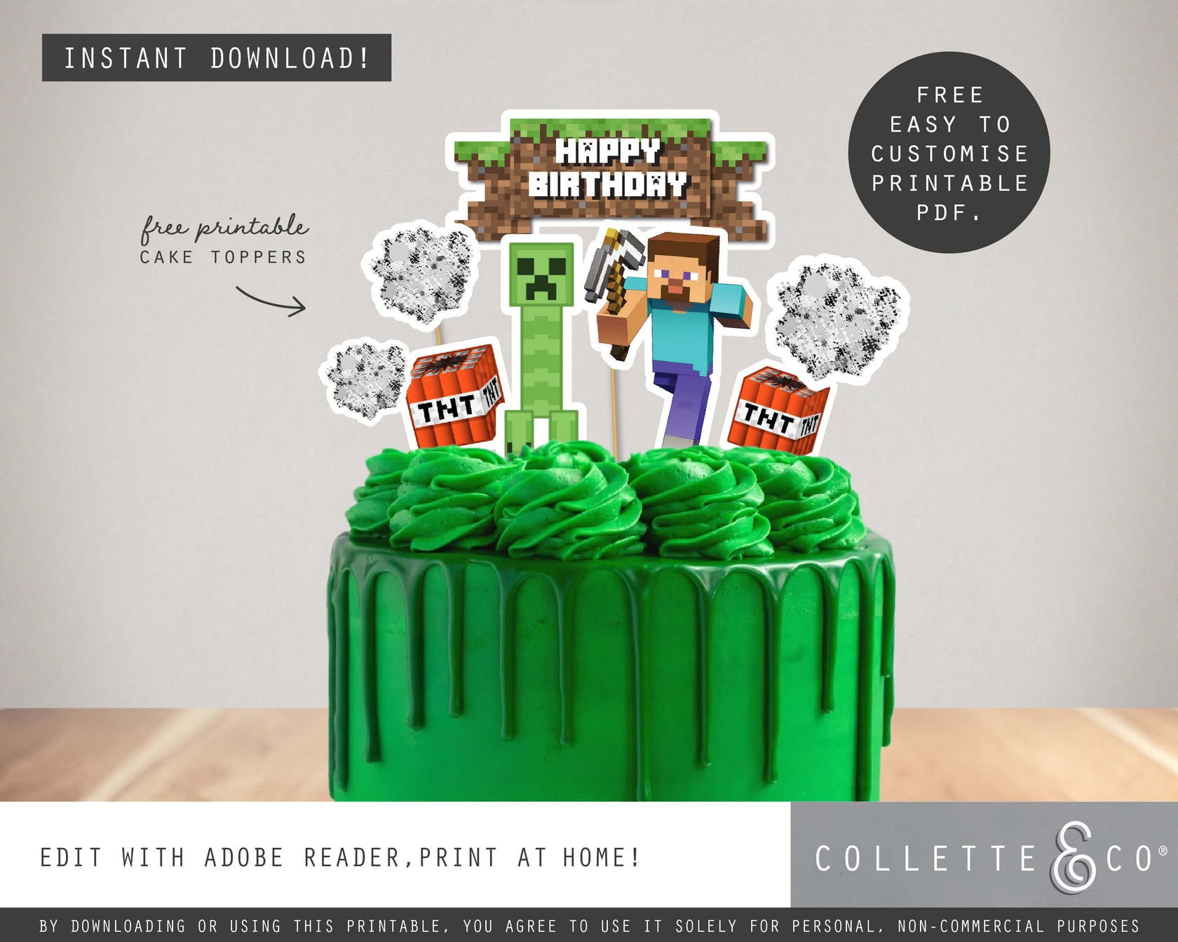 FREE Minecraft Party Printable Cake Topper