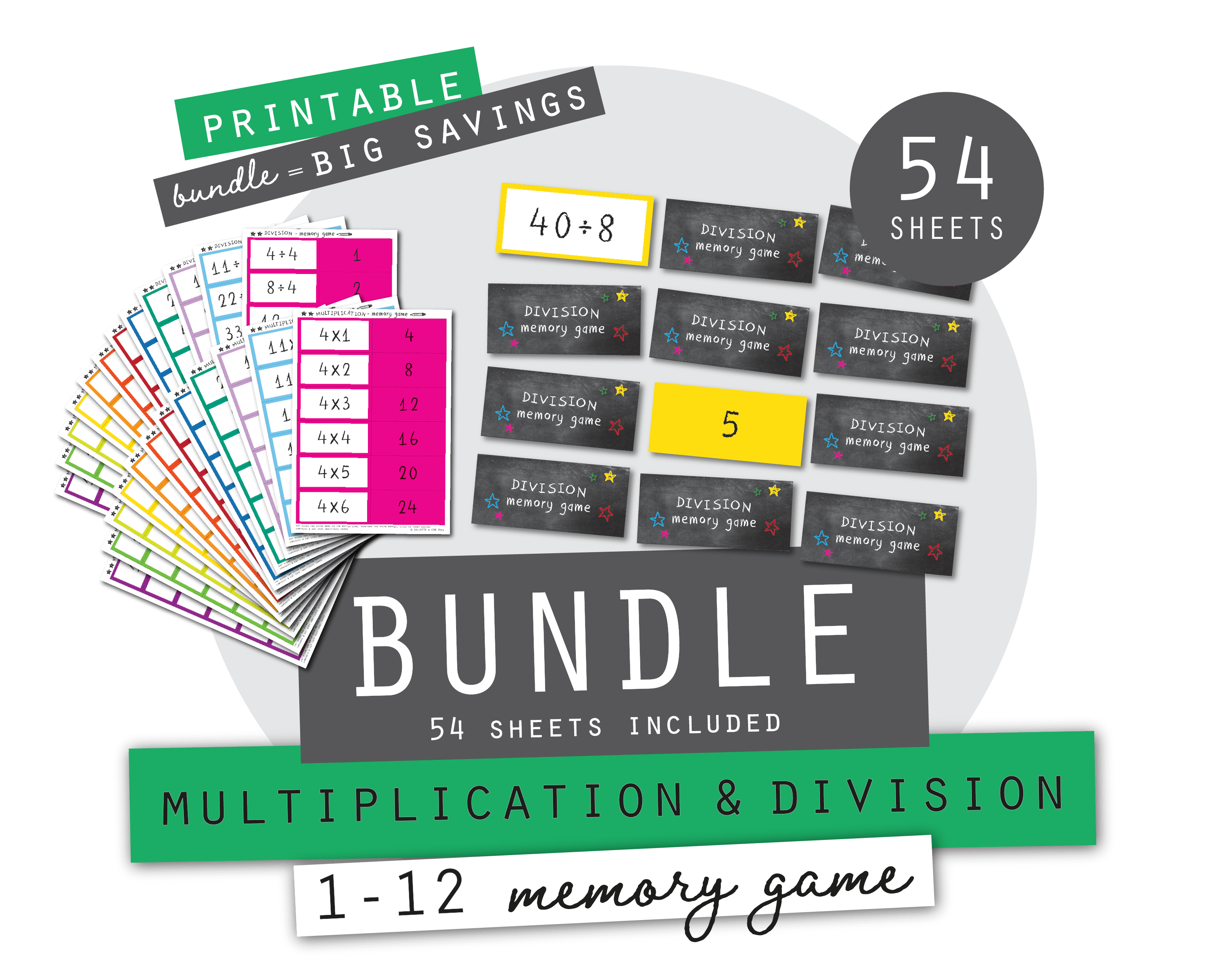 Times Table & Division Table Printable Memory Game BUNDLE