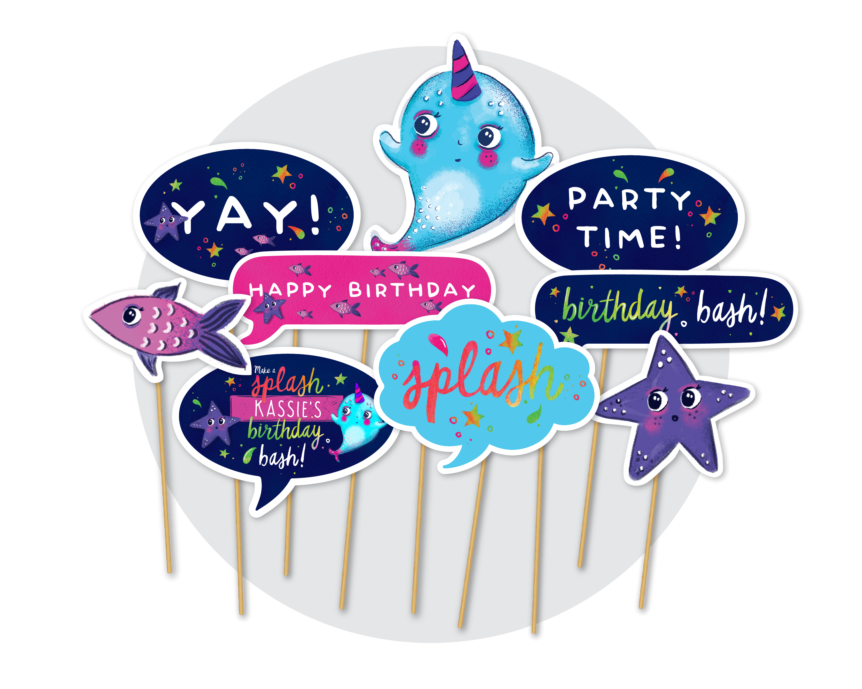 Narwhal Party Printable Photo Booth Signs
