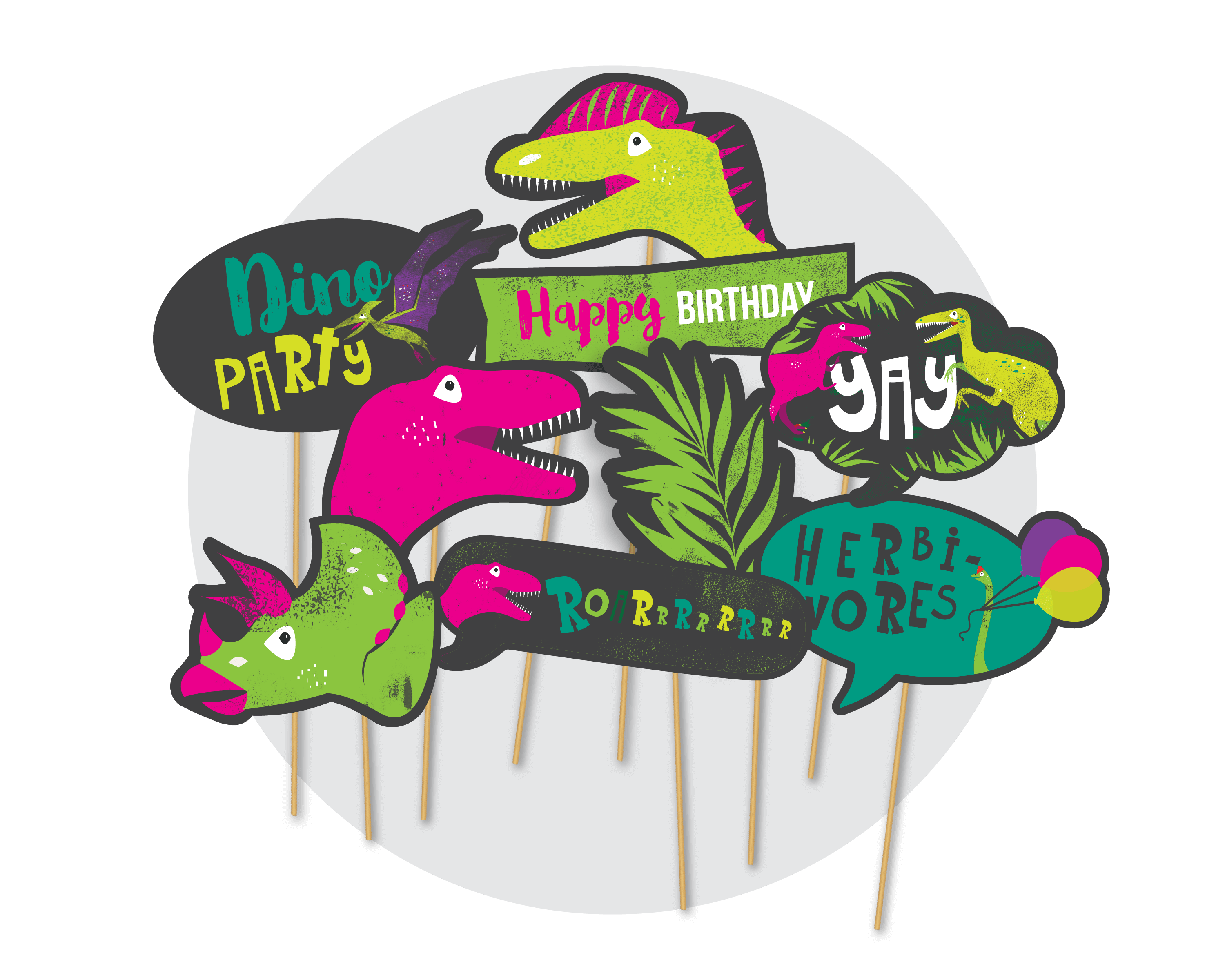 Pink Dinosaur Party Printable Photo Booth Signs