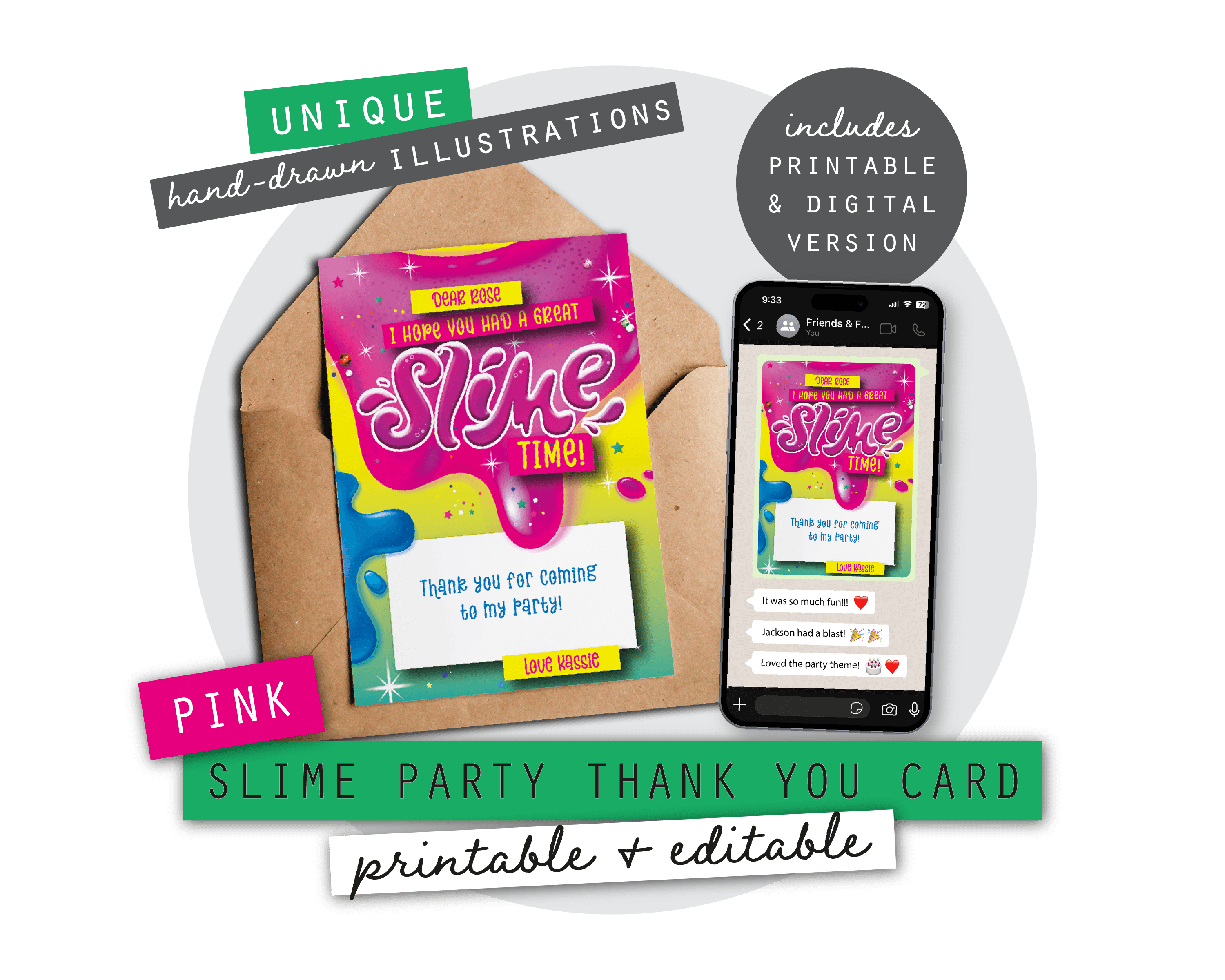 Slime Party Printable Thank You Card